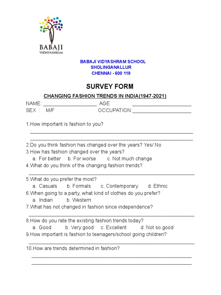 Grade 12 Project Work Survey Form | PDF | Fashion | Softlines (Retail)