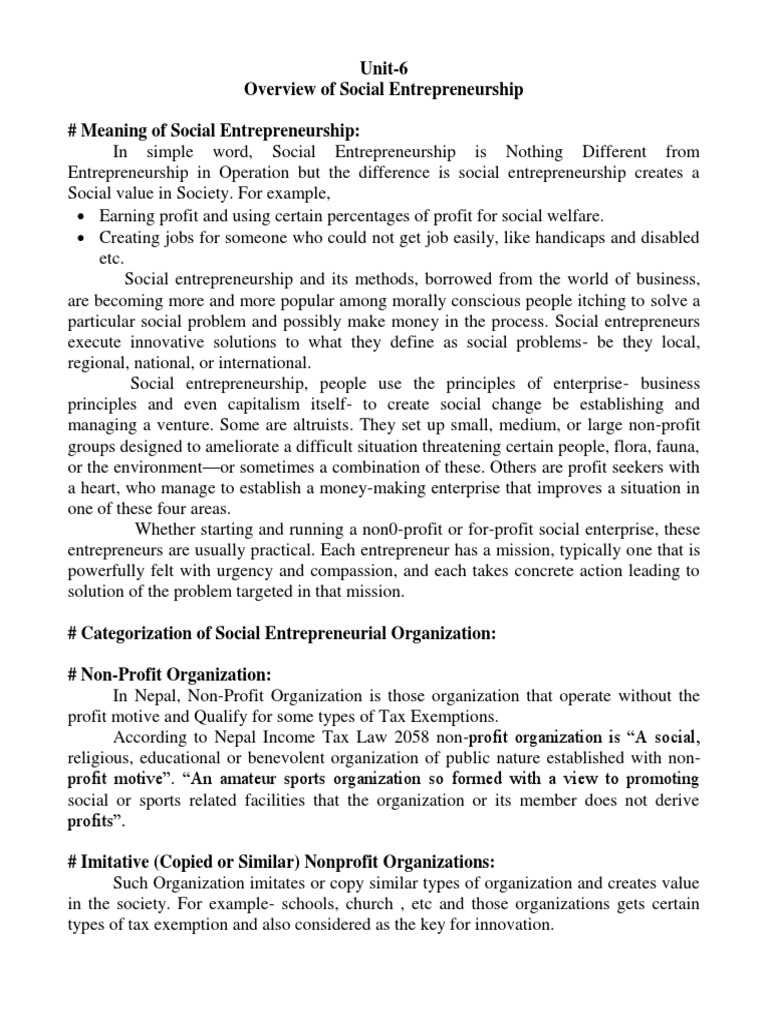 Unit-6 Overview of Social Entrepreneurship # Meaning of Social ...
