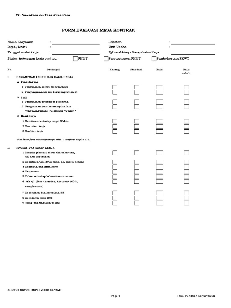 Form Evaluasi - Penilaian Karyawan | PDF