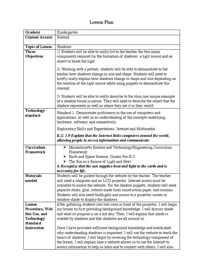 Lesson Plan Shadows | PDF | Websites | Internet