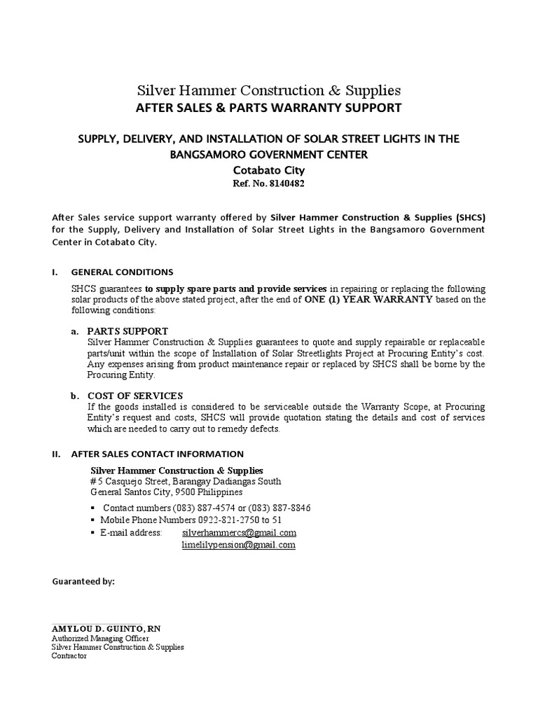 After Sales Service Support Certificate | PDF