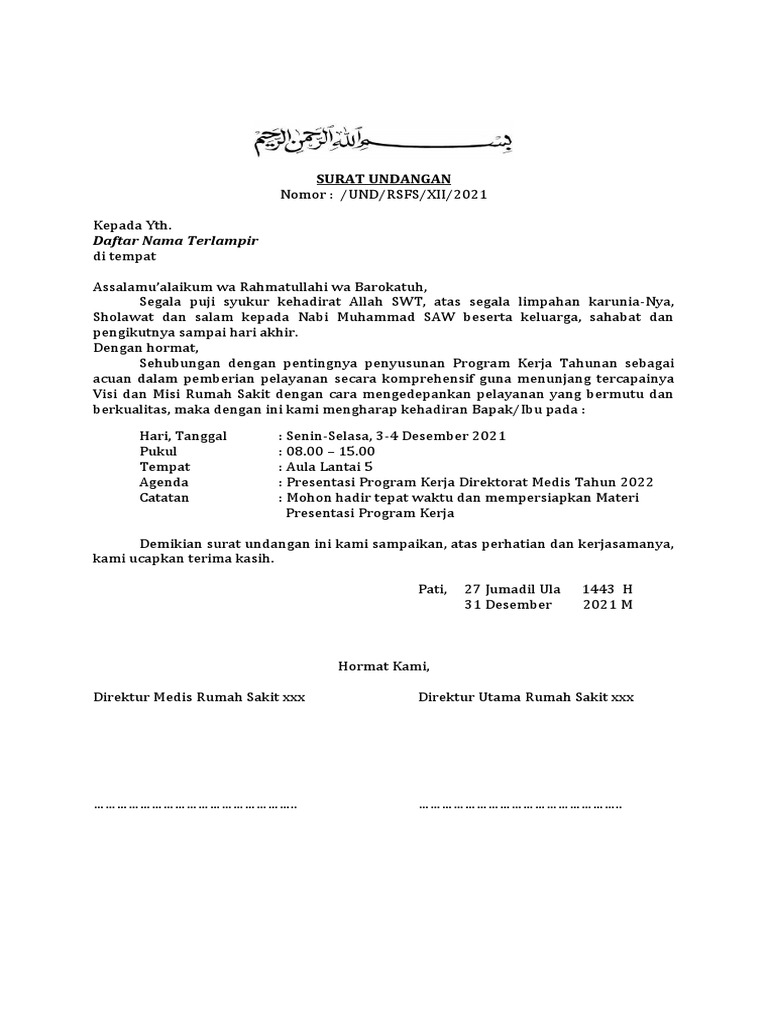 Contoh Undangan Presentasi Program Kerja | PDF