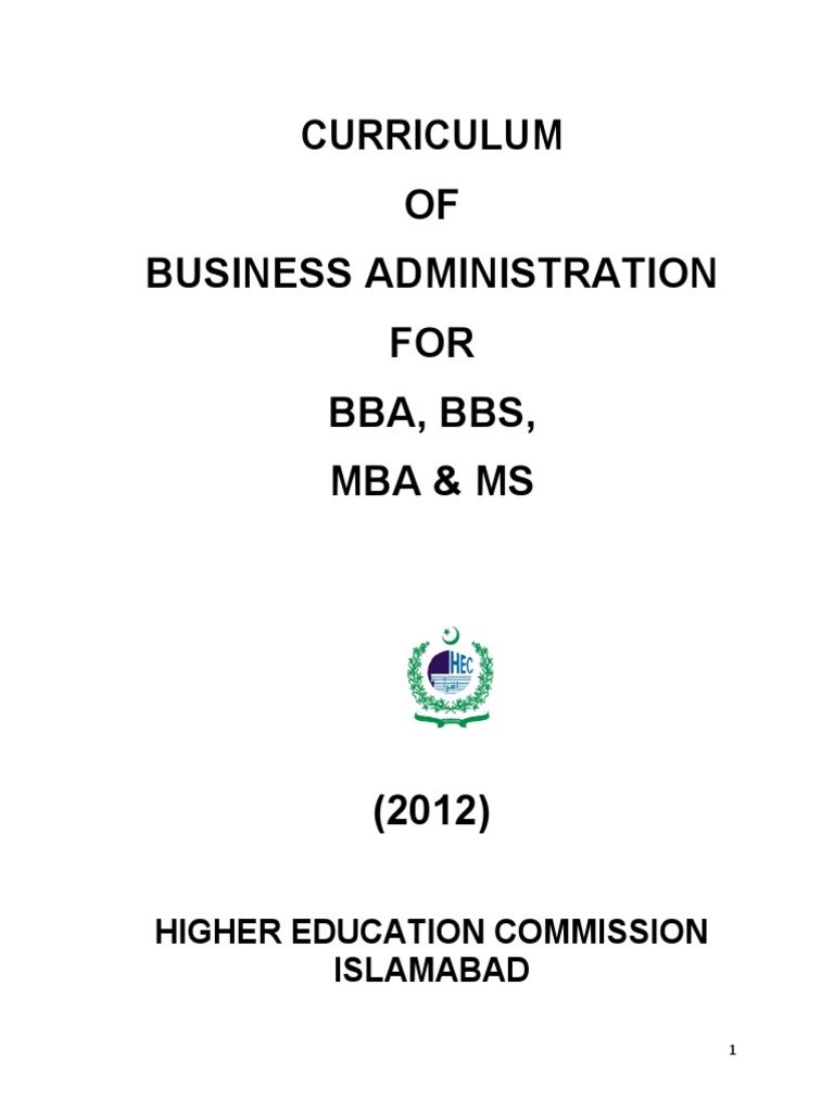 Curriculum OF Business Administration FOR Bba, BBS, Mba & Ms | PDF ...