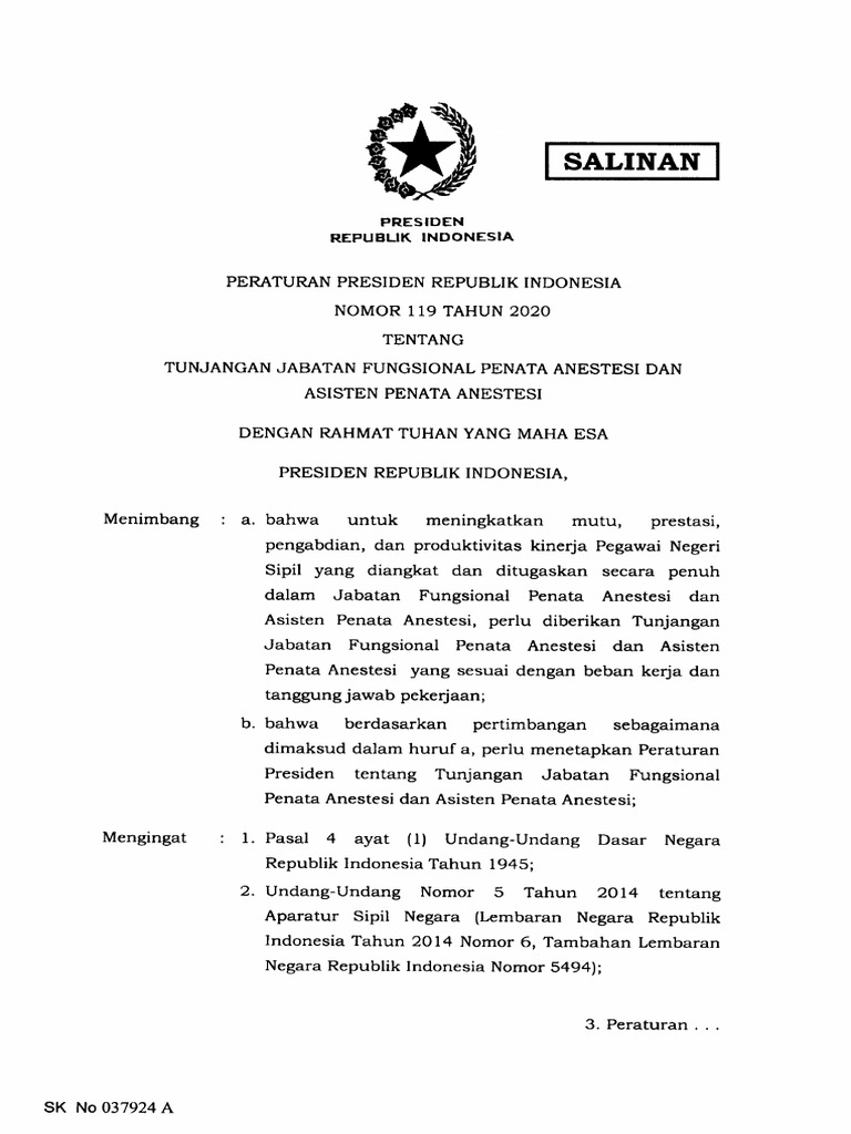 Tunjangan Jabatan Penata Anestesi | PDF
