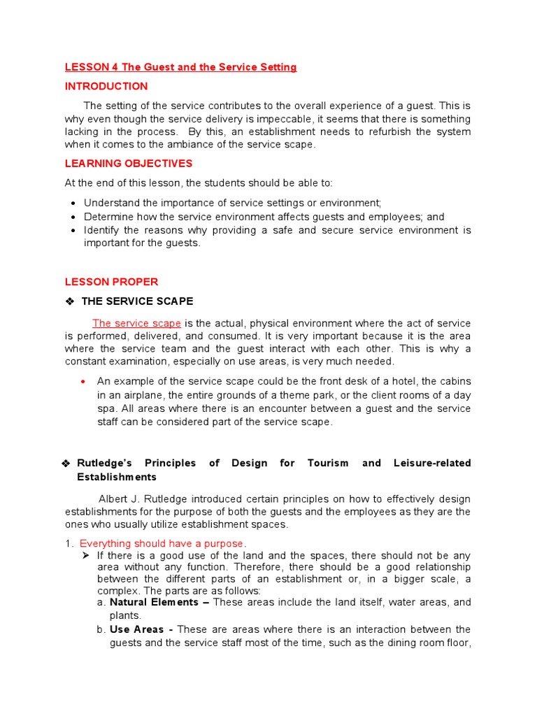 LESSON 4 The Guest and The Service Setting | PDF | Tourism | Restaurants