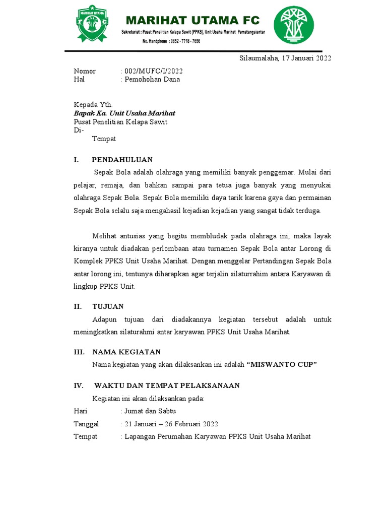 Proposal MISWANTO CUP | PDF