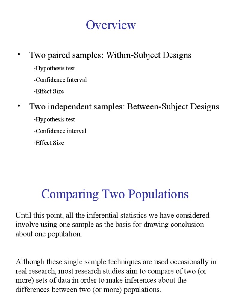 Two Paired Samples: Within-Subject Designs: - Hypothesis Test ...