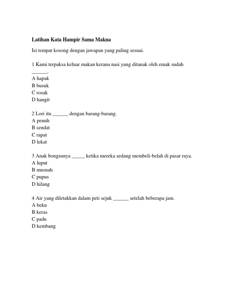 Latihan Kata Hampir Sama Makna AHAD | PDF