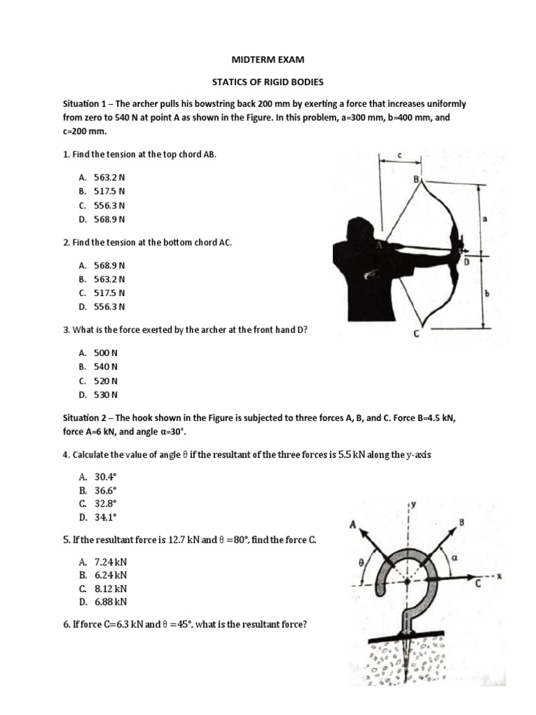 Midterm Exam Statics of Rigid Bodies | PDF | Tension (Physics) | Truss