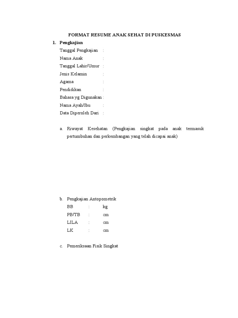 Format Resume Anak Sehat | PDF | Kesehatan Holistik | Sains & Matematika