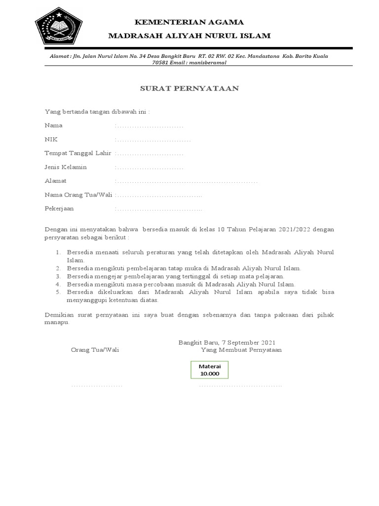 Surat Perjanjian Siswa | PDF