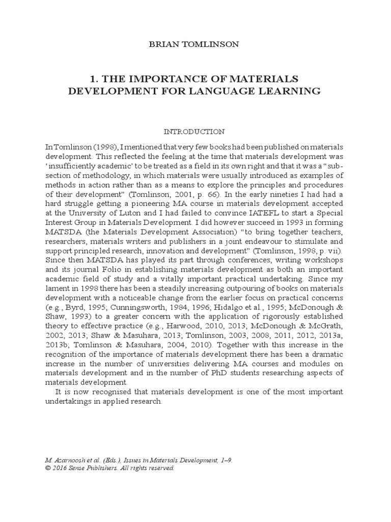 The Importance of Materials Development For Language Learning | PDF ...