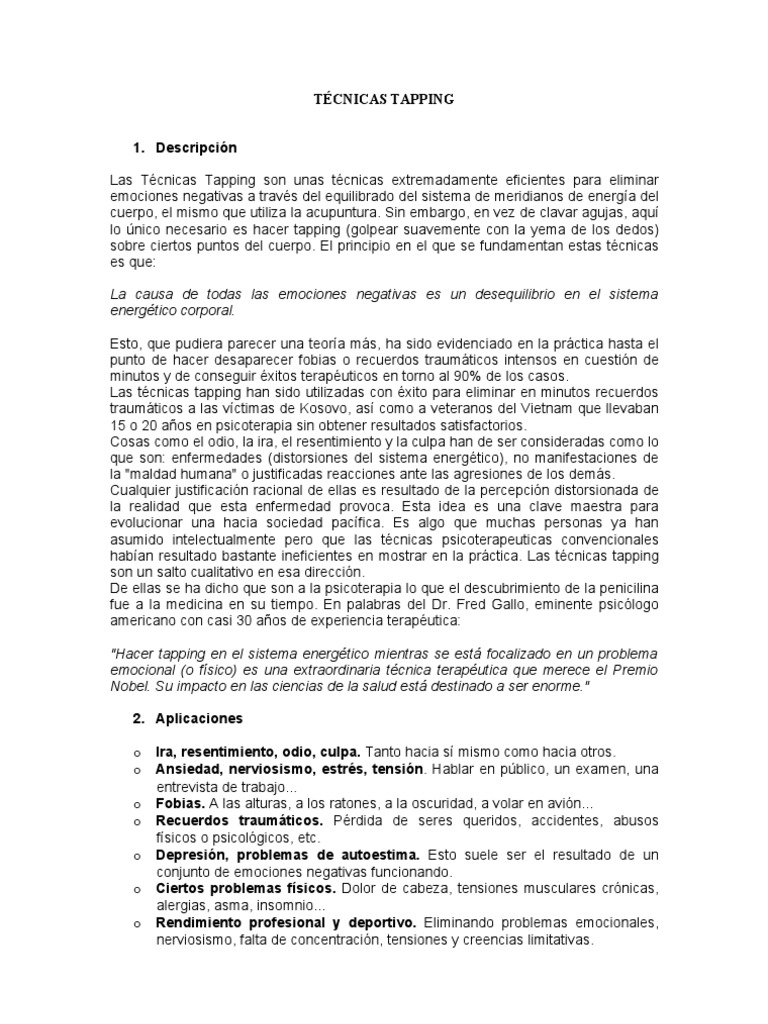 Técnicas Tapping | PDF | Fobia | Las emociones
