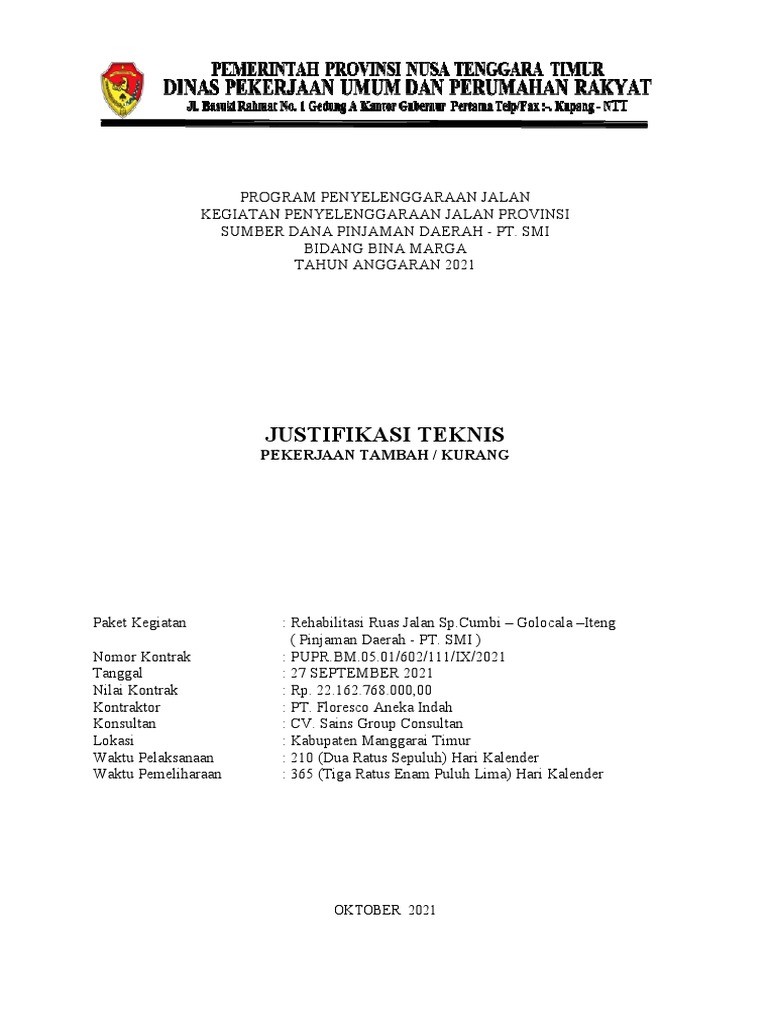 Justifikasi Teknis Jalan Provinsi | PDF | Teknologi & Rekayasa