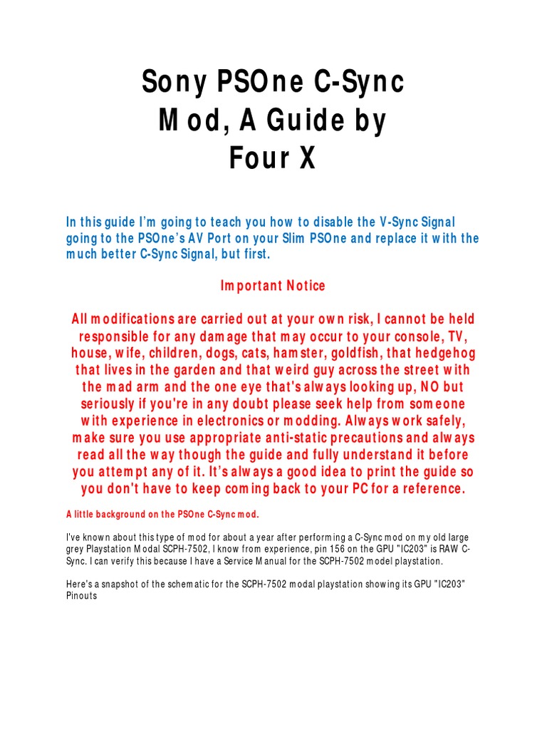 PSOne C-Sync Mod by Four X | PDF | Resistor | Capacitor