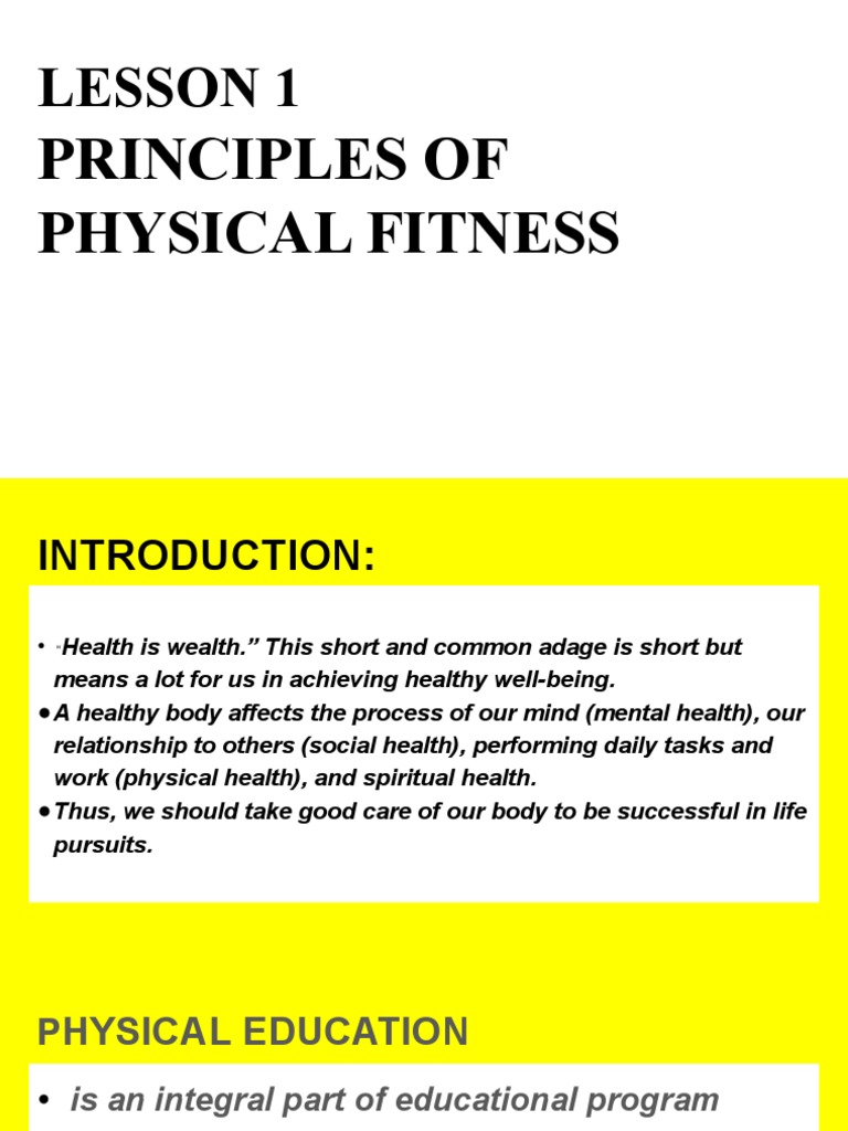 Lesson 1 THE PRINCIPLES OF PHYSICAL FITNESS | PDF | Physical Fitness ...