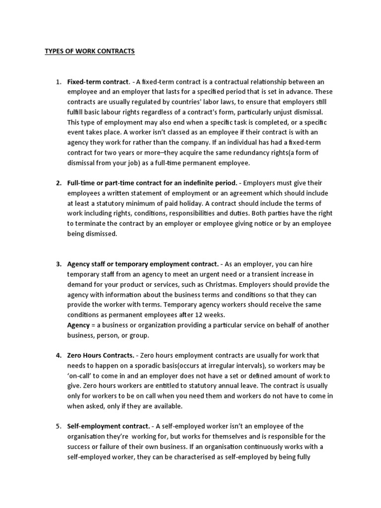 Types of Work Contracts | PDF | Employment | Apprenticeship