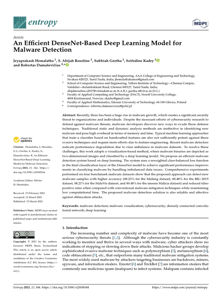 Entropy: An Efficient Densenet-Based Deep Learning Model For Malware ...