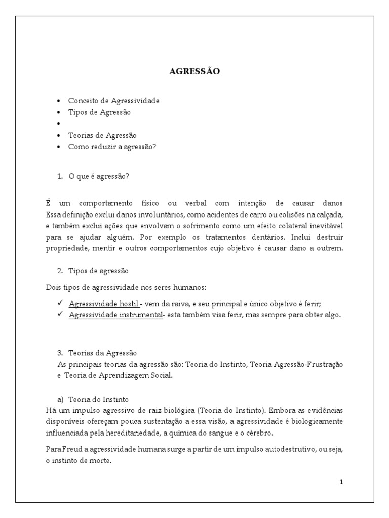 A Agressão Humana: Conceitos, Teorias e Fatores Influenciadores | PDF ...