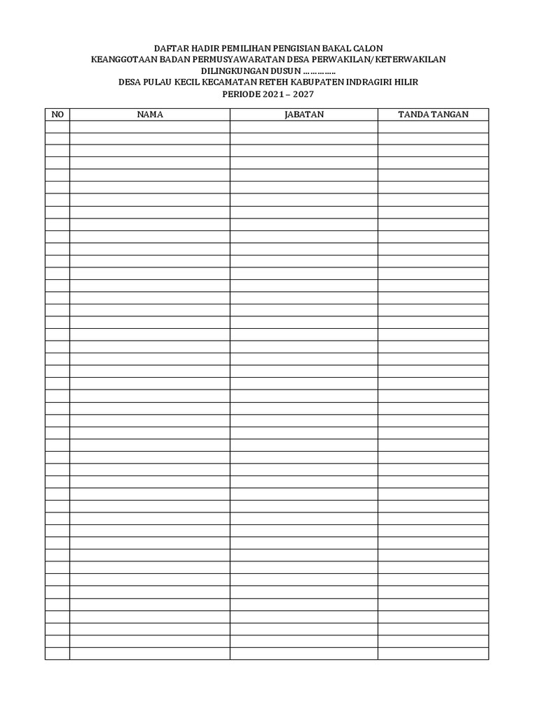 Daftar Hadir Pemilihan BPD 2020 | PDF