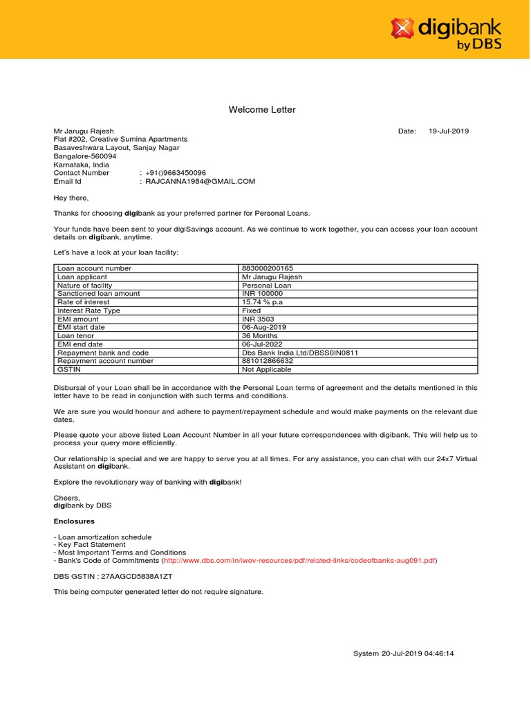 Welcome Letter | PDF | Loans | Financial Services