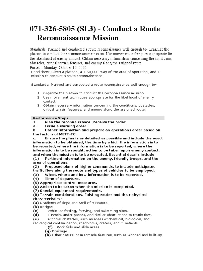 Route Recon | PDF | Reconnaissance | Military