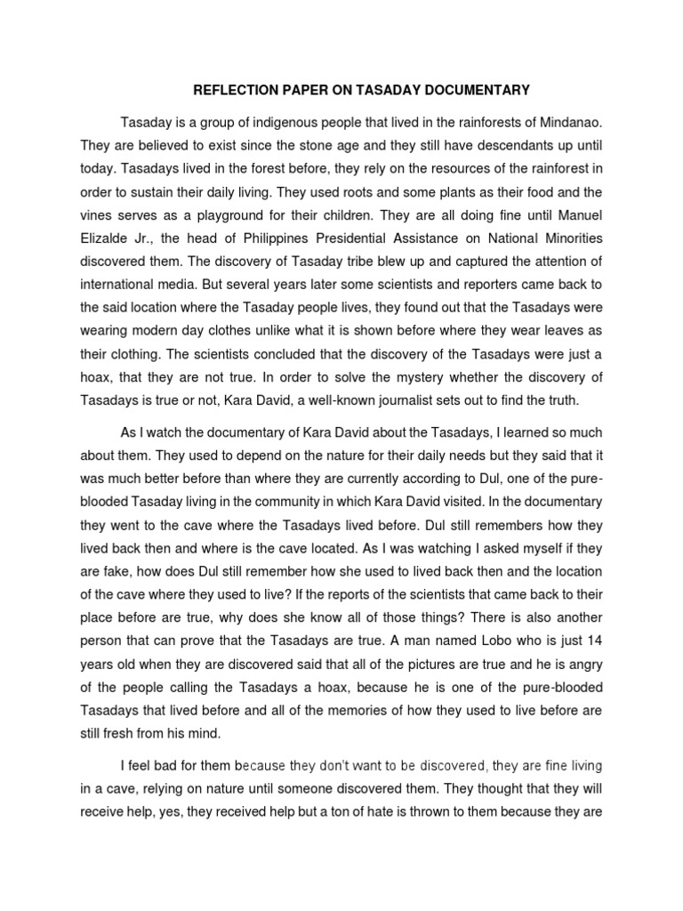 Reflection Paper On Tasaday Documentary | PDF