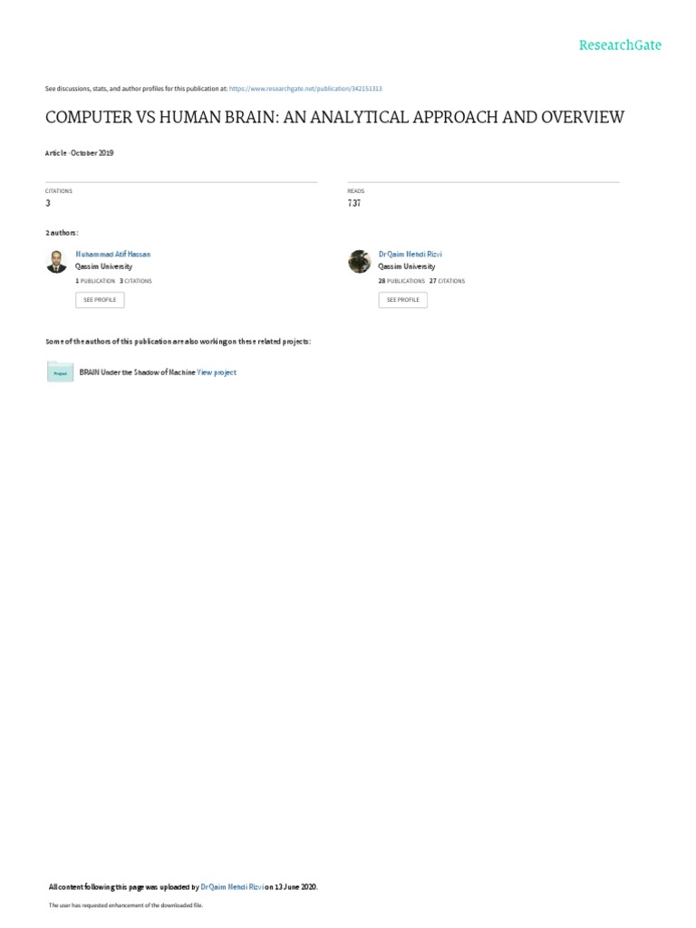 Computer Vs Human Brain: An Analytical Approach and Overview | PDF ...