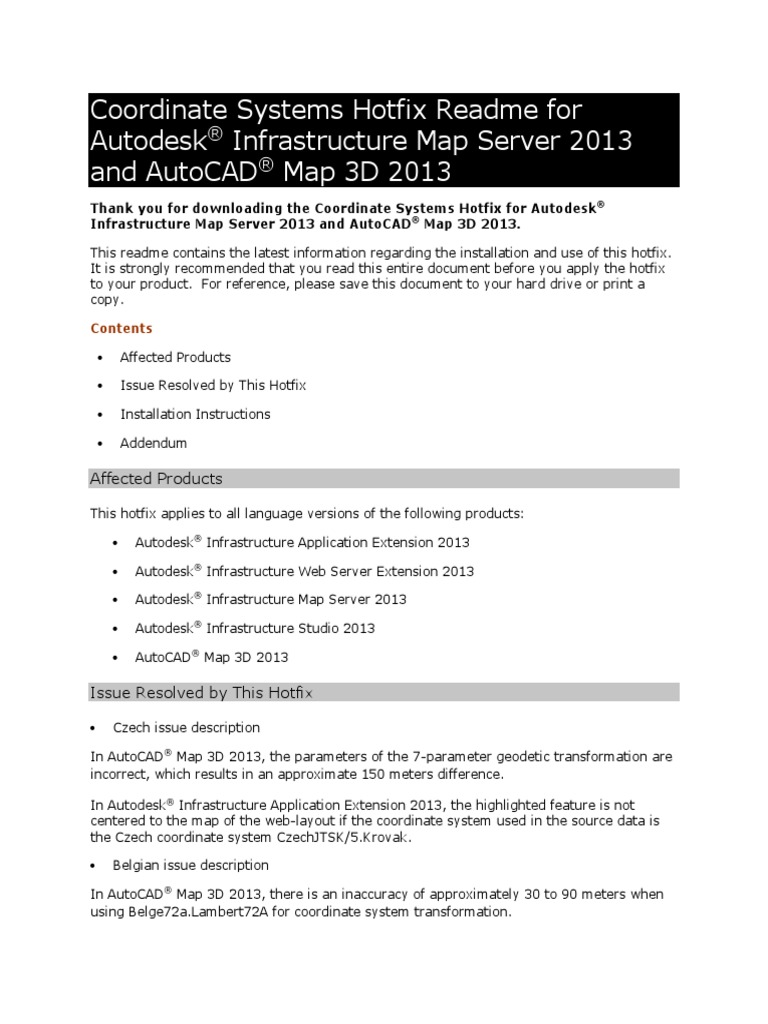 Coordinate Systems Hotfix Readme | PDF | Auto Cad | Autodesk