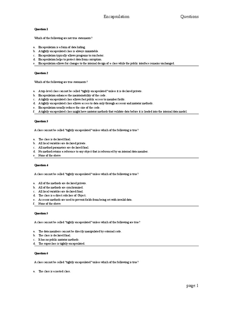 Encapsulation Questions Pdf Class Computer Programming Method 0700