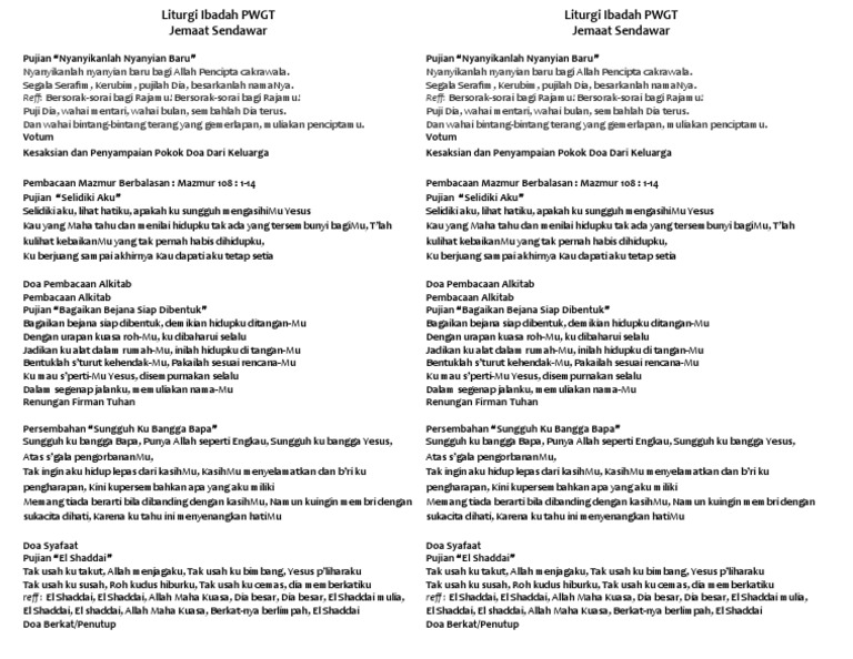Liturgi Ibadah PWGT | PDF
