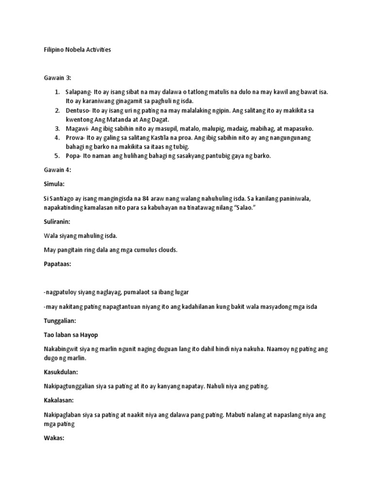 Filipino Nobela Activities | PDF