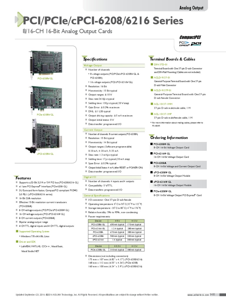 Pci/Pcie/Cpci-6208/6216 Series: 8/16-Ch 16-Bit Analog Output Cards ...