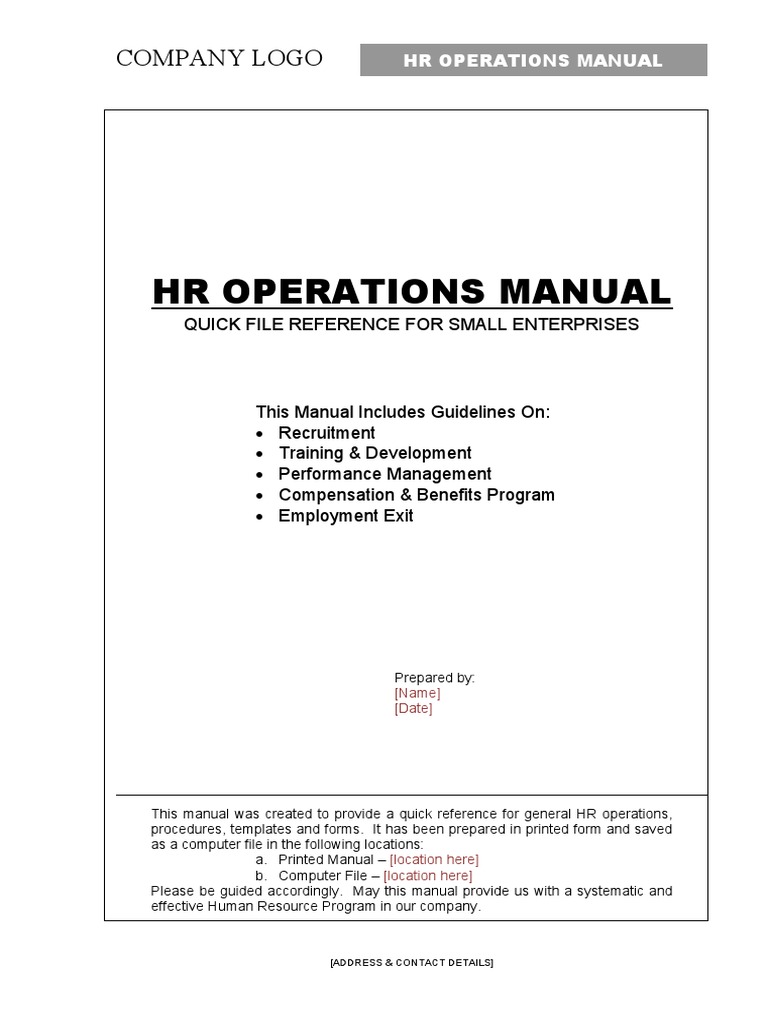 HR Operations Manual for Small Enterprises | PDF | Recruitment ...
