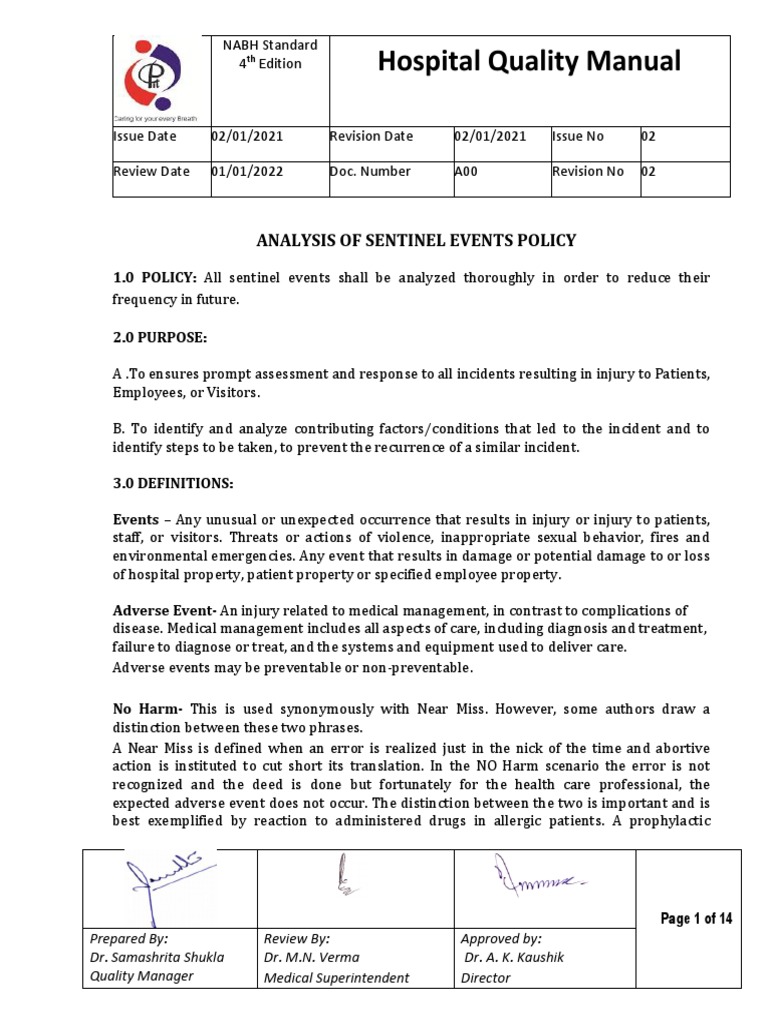Analysis of Sentinel Events and Continuous Quality Improvement: A ...