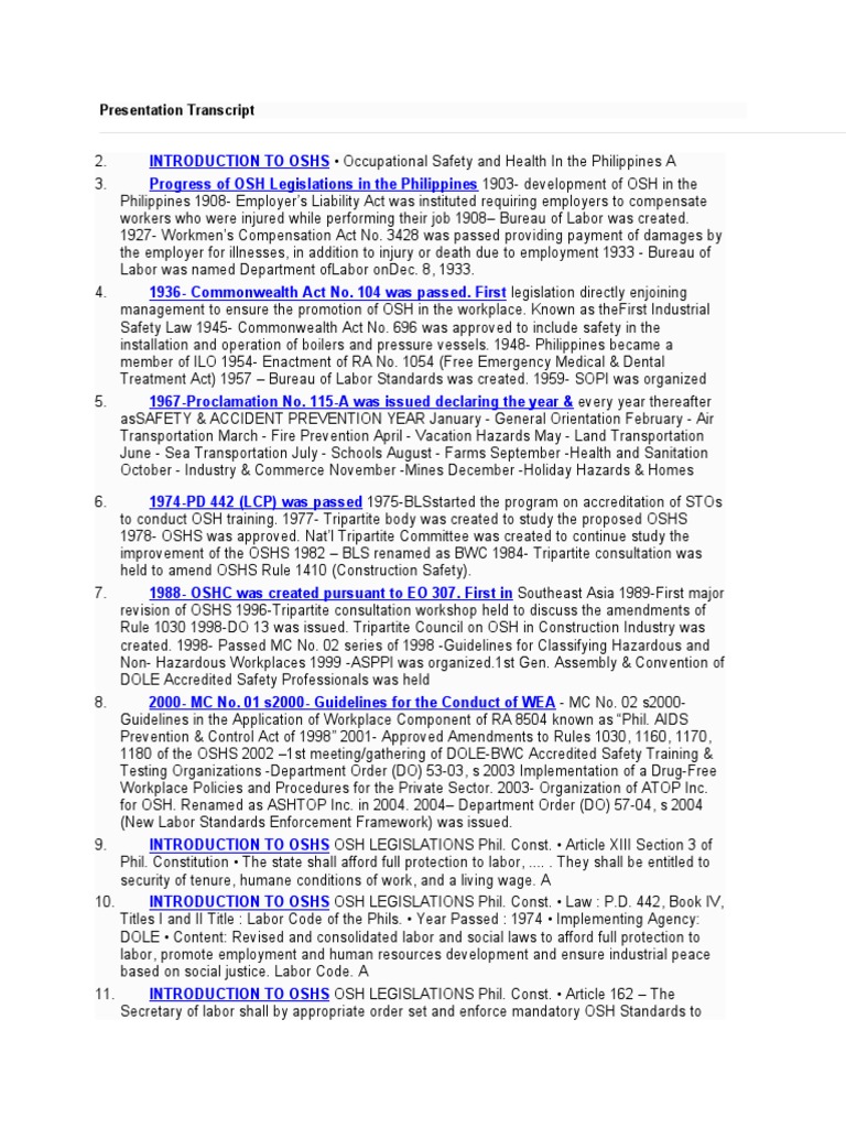 Introduction to OSH Standards and Enforcement in the Philippines | PDF ...