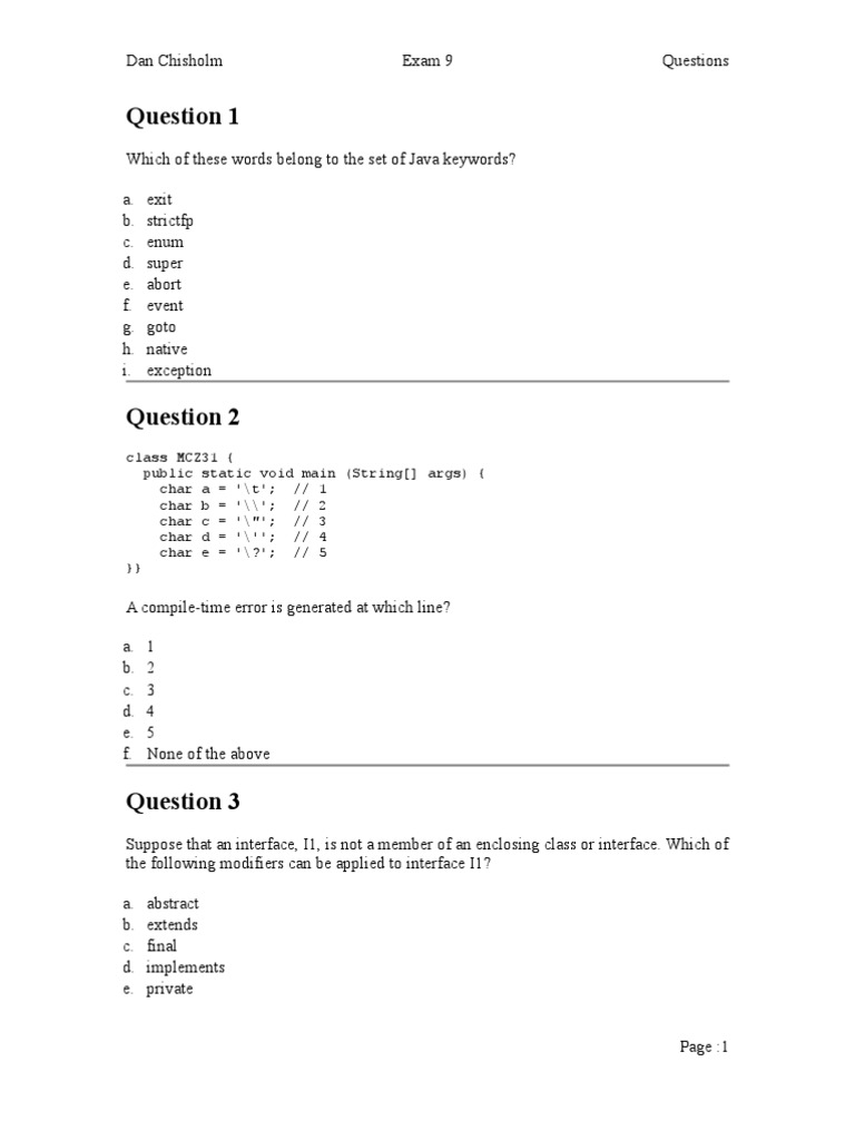 Java Exam Questions and Answers | PDF | C (Programming Language ...