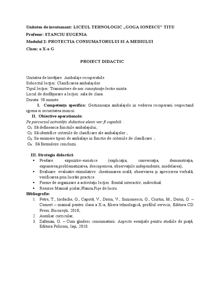 Proiect Didactic Lectie Mixta Protectia | PDF