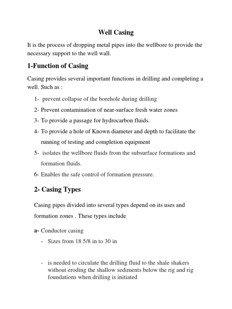 Well Casing Process & Types | PDF | Casing (Borehole) | Deformation ...