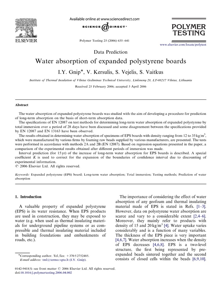 EPS Water Absorption Analysis | PDF | Polystyrene | Confidence Interval