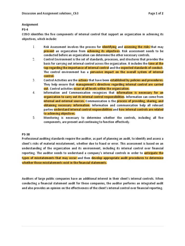Assignment Discussion Solution Ch3 | PDF | Internal Control | Audit