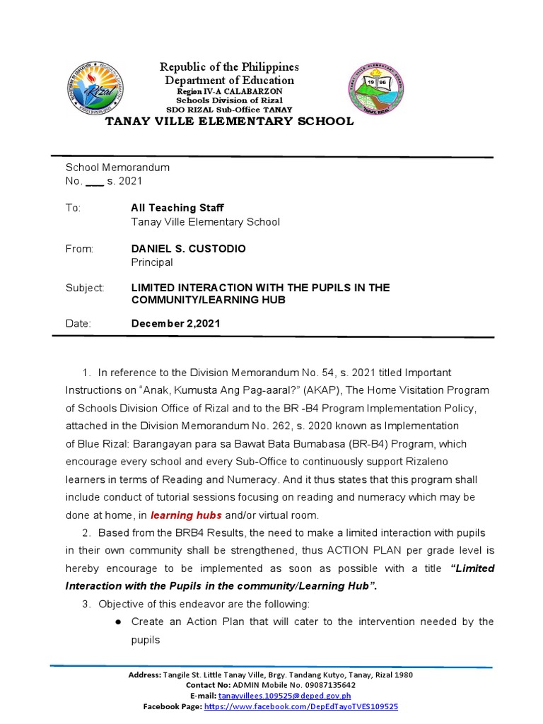 Action Plan-Memo' | PDF | Pedagogy | Education Theory