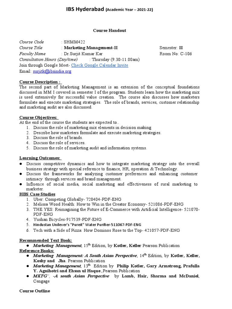 IBS Hyderabad: Course Code Course Title Faculty Name Consultation Hours ...