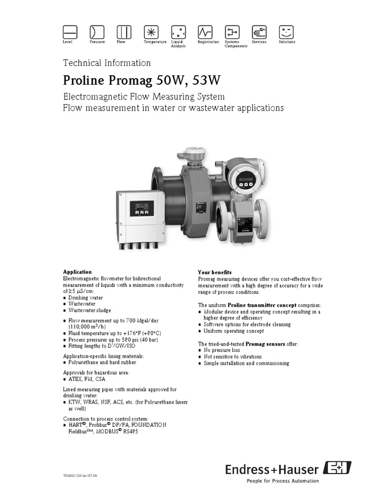 Proline Promag 50W, 53W: Technical Information | PDF | Flow Measurement ...