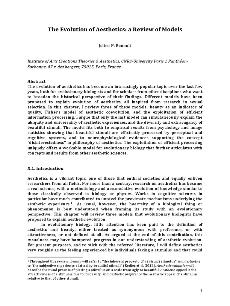 The Evolution of Aesthetics-A Review of Models | PDF | Natural ...