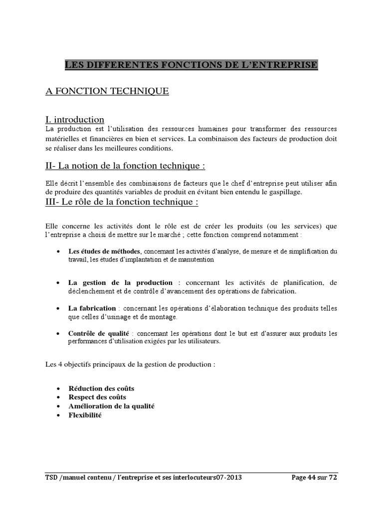 Fonctions clés de l'entreprise expliquées | PDF | Offre et demande ...