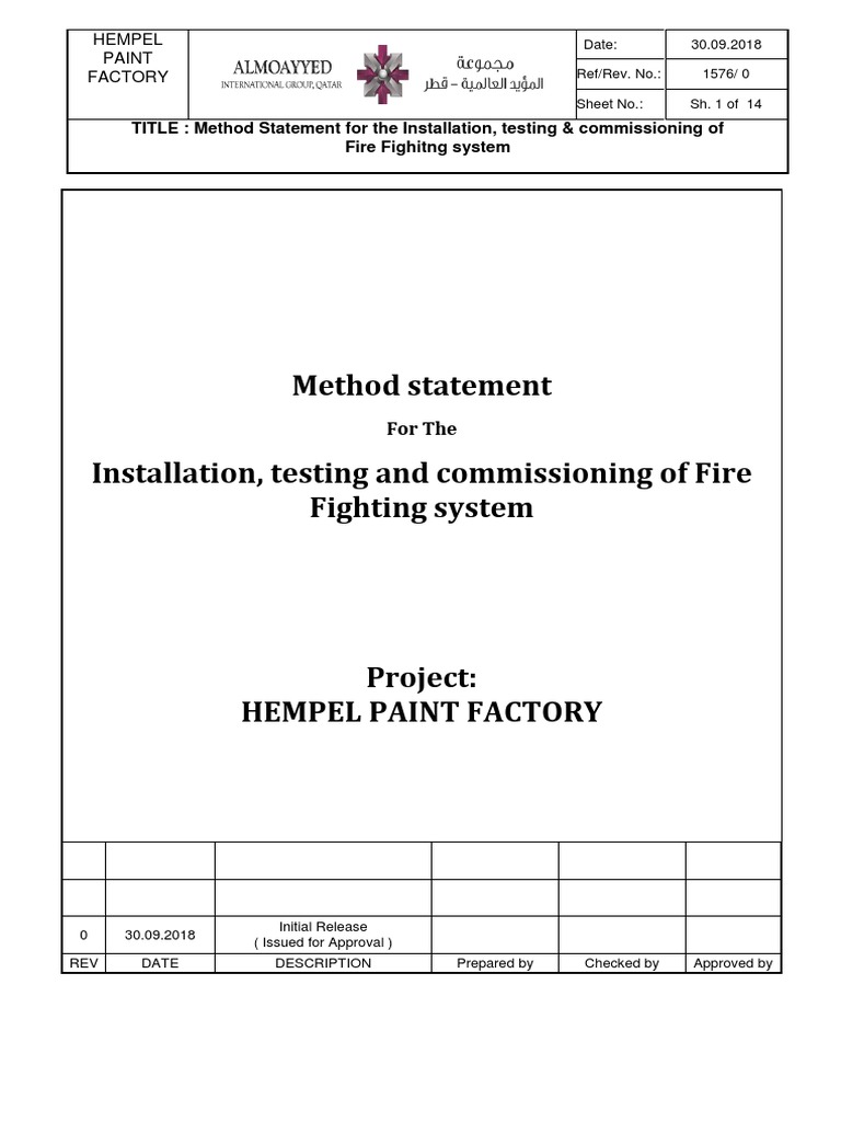 Method Statement Installation Testing And Commissioning Of Fire