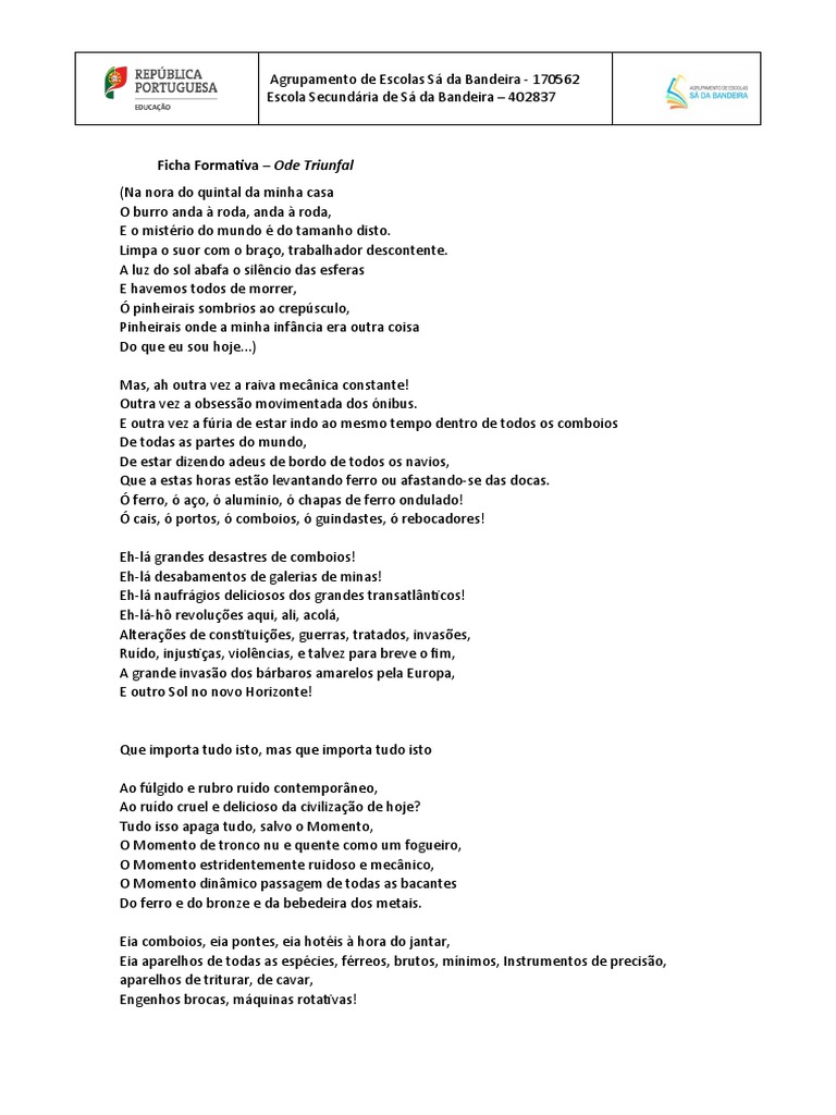 Ficha Ode Triunfal | PDF