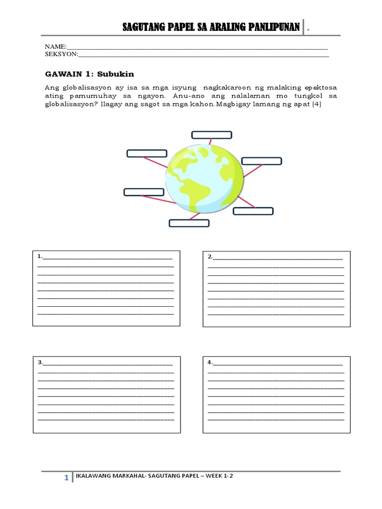 Ap 10 Q2 Answer Sheet WK 1 2 | PDF