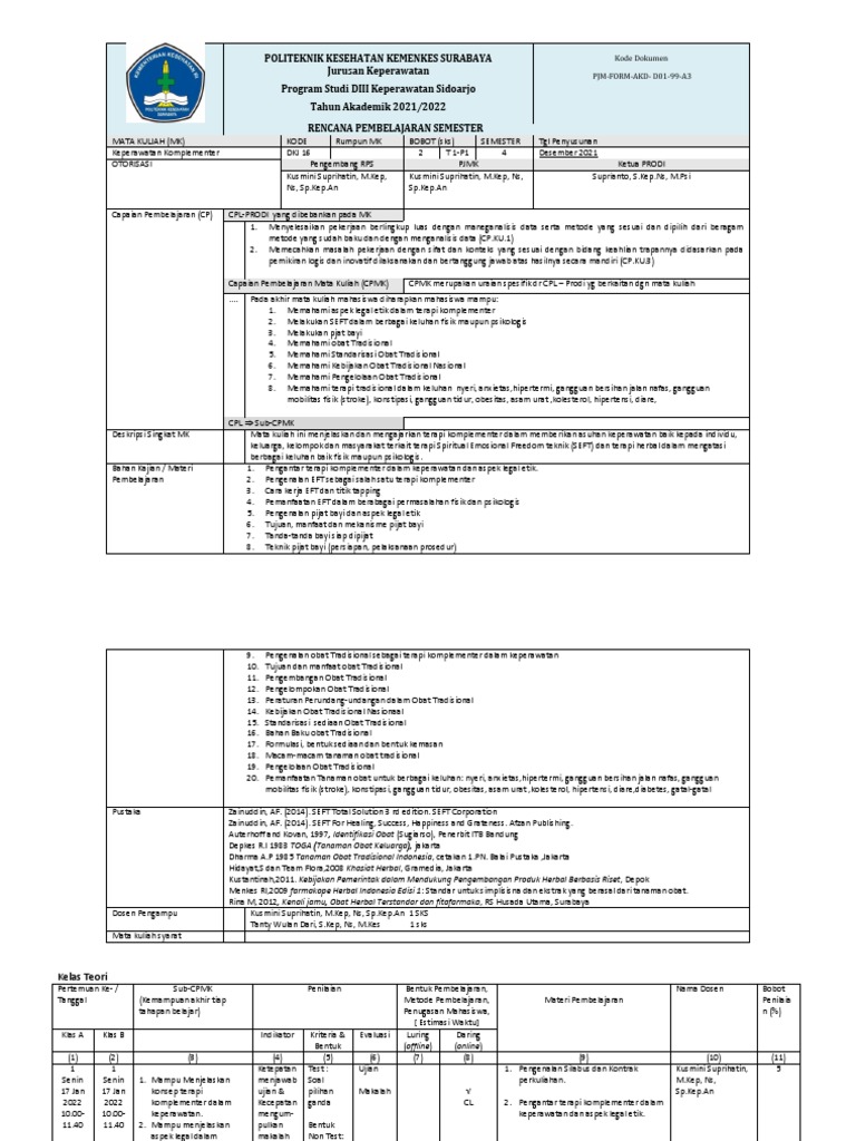 Revisi RPS Keperawatan Komplementer 2022 | PDF